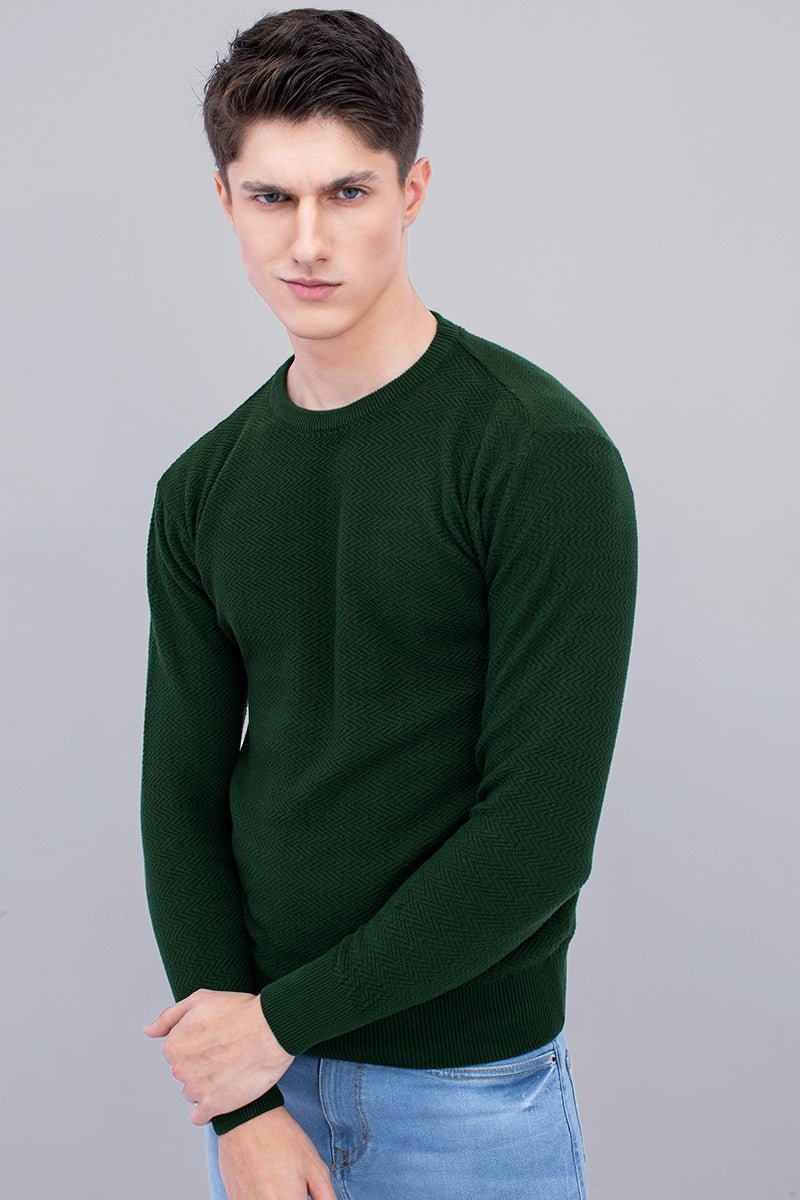 Green Zig Zag Rib-Knit Crew Neck Sweater – ukshashop.com Green Zig Zag Rib-Knit Crew Neck Sweater – ukshashop.com